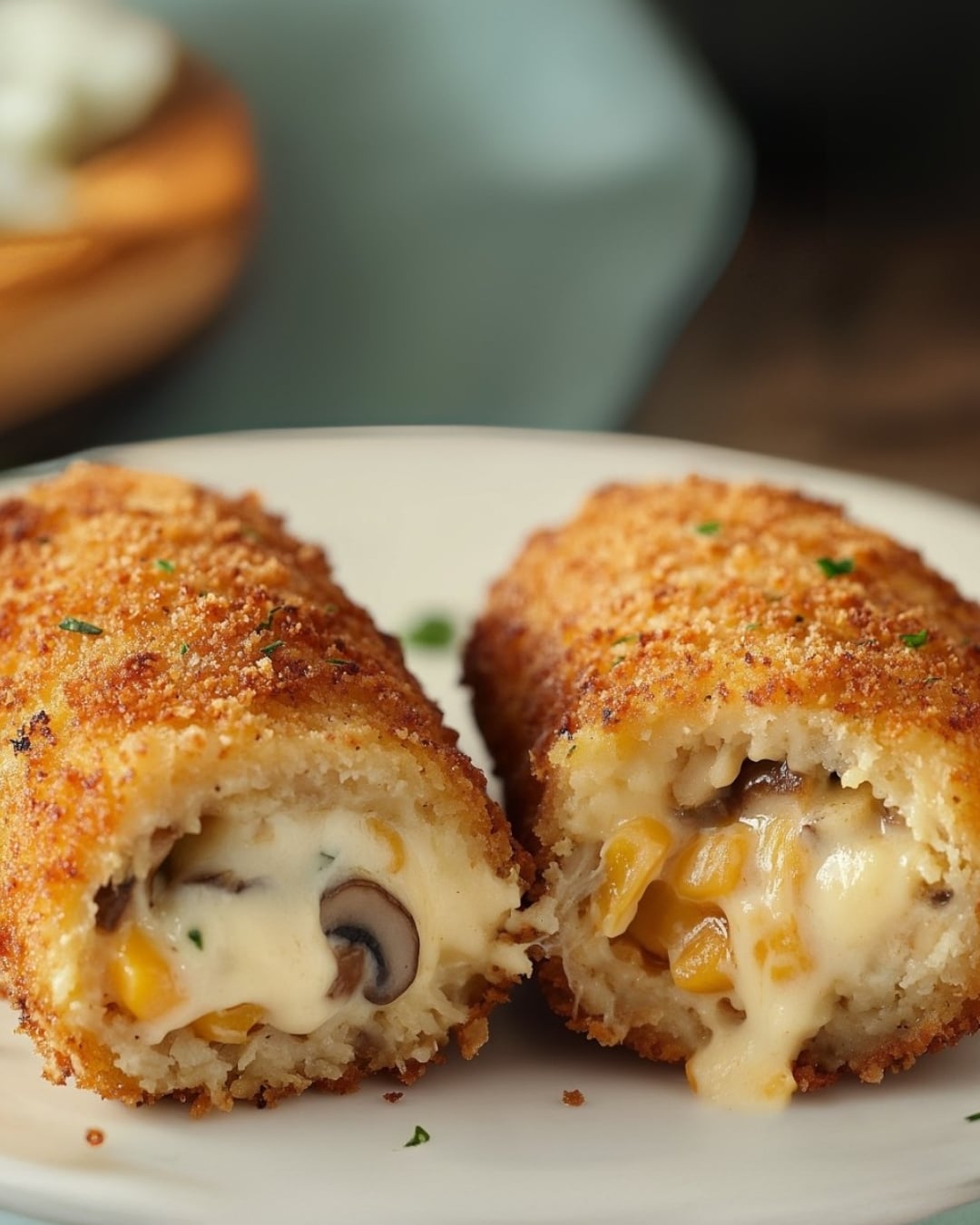 Crispy Stuffed Chicken Fillet with Mushroom-Cheese Filling and ...