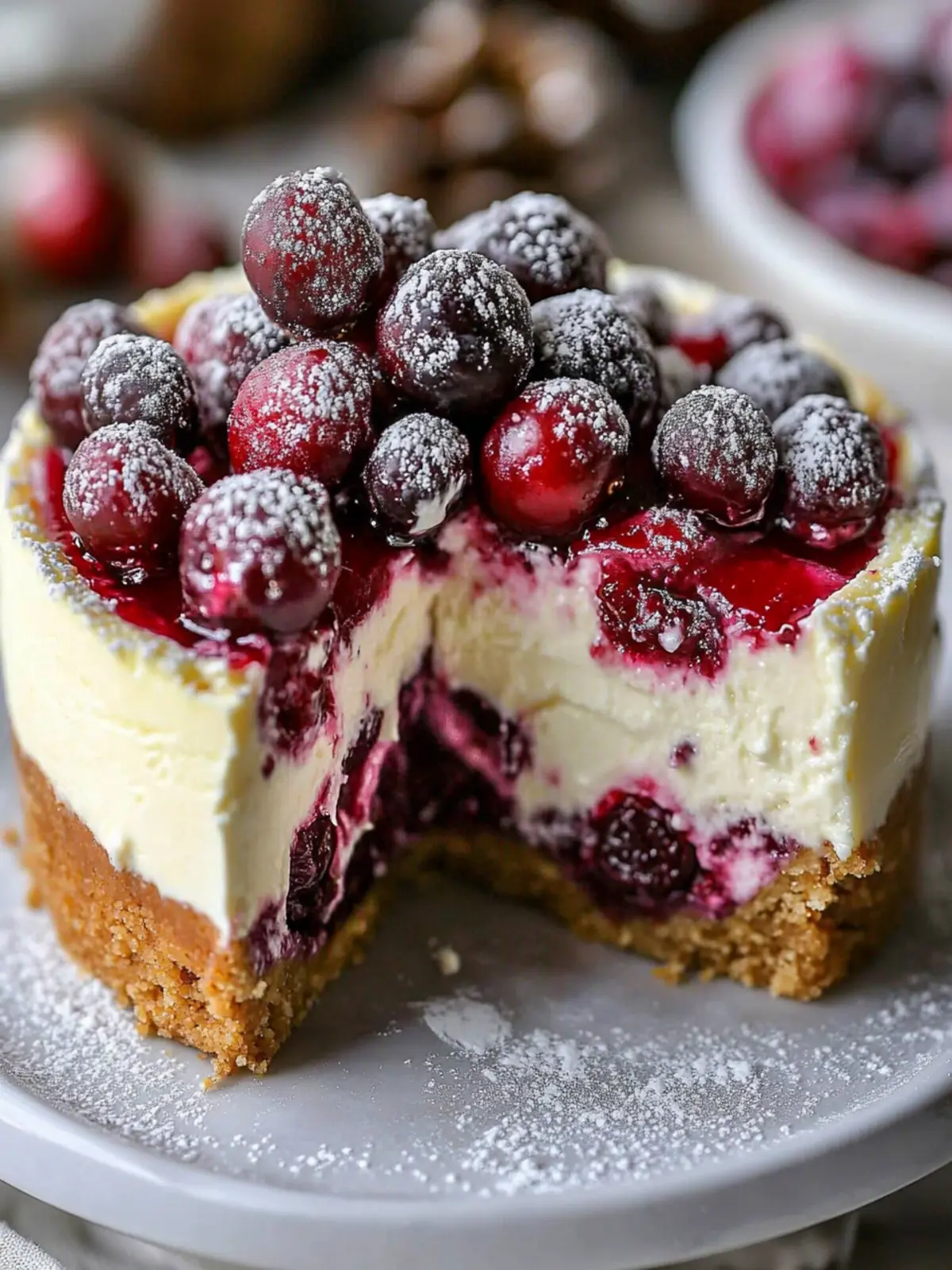 Irresistible Christmas Cranberry White Chocolate Mousse Cheesecake
