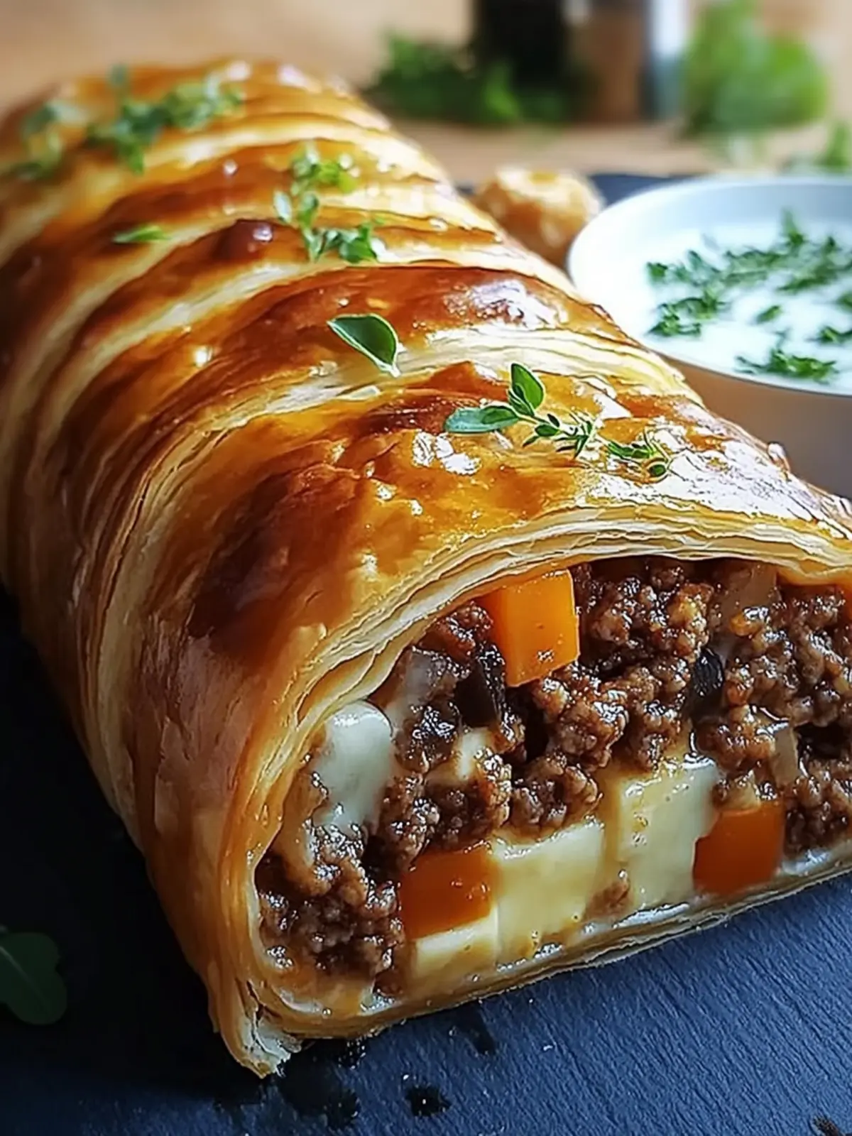 Ultimate Mouthwatering Puff Pastry Roll with Savory Meat Delight