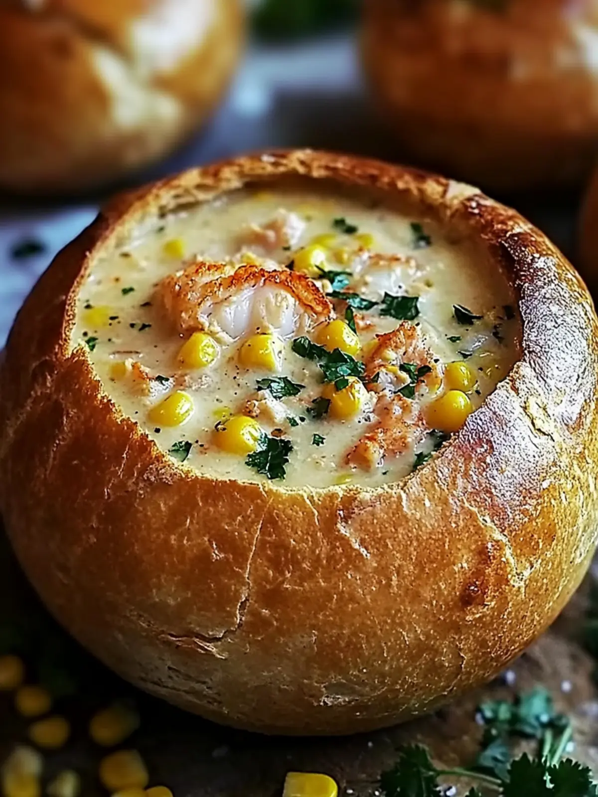 Irresistible Creamy Crab Corn Chowder in Crispy Bread Bowls