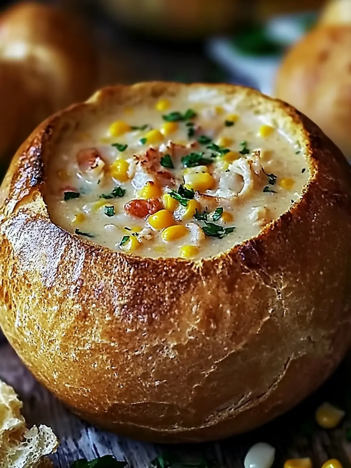 Irresistible Creamy Crab Corn Chowder in Crispy Bread Bowls