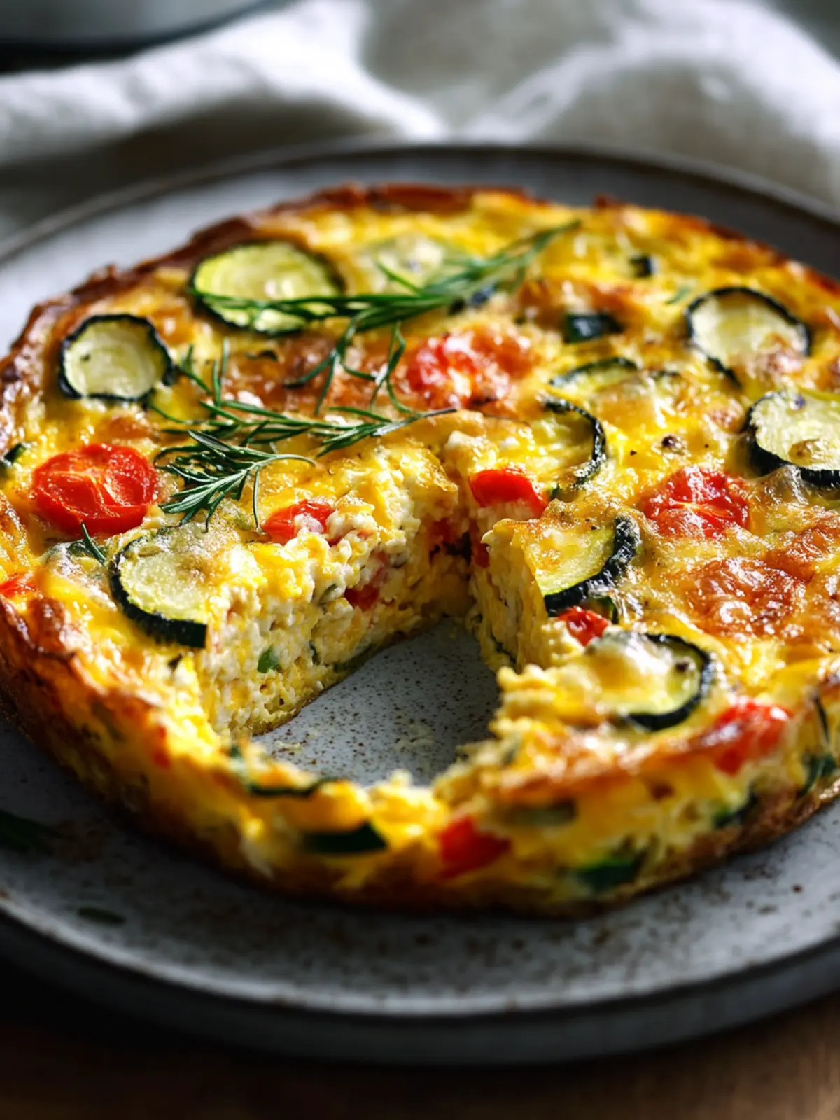 Delicious Baked Vegetable and Cheese Frittata with Garlic Cream Topping
