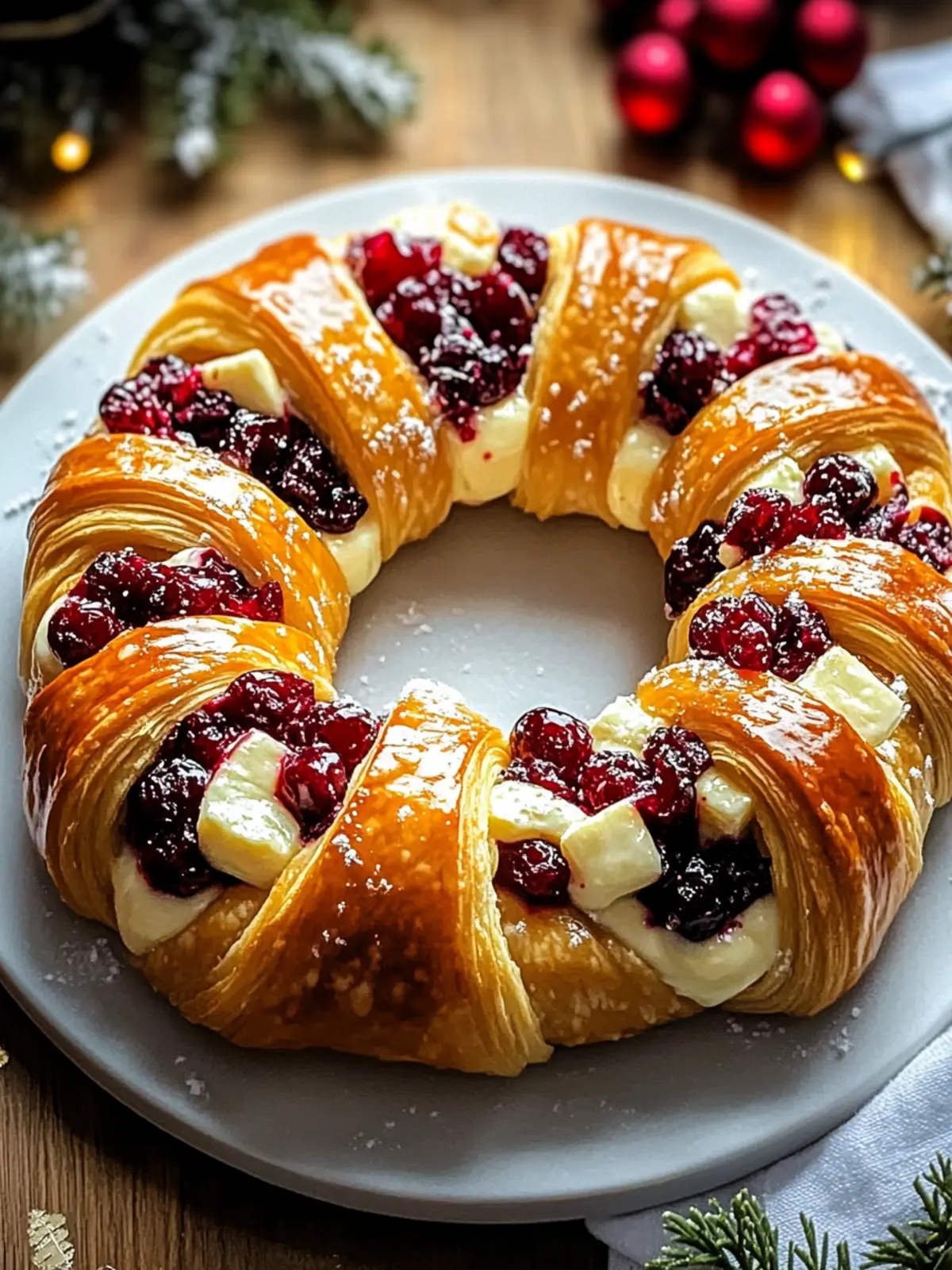 Irresistible Golden Holiday Crescent Wreath Stuffed with Brie