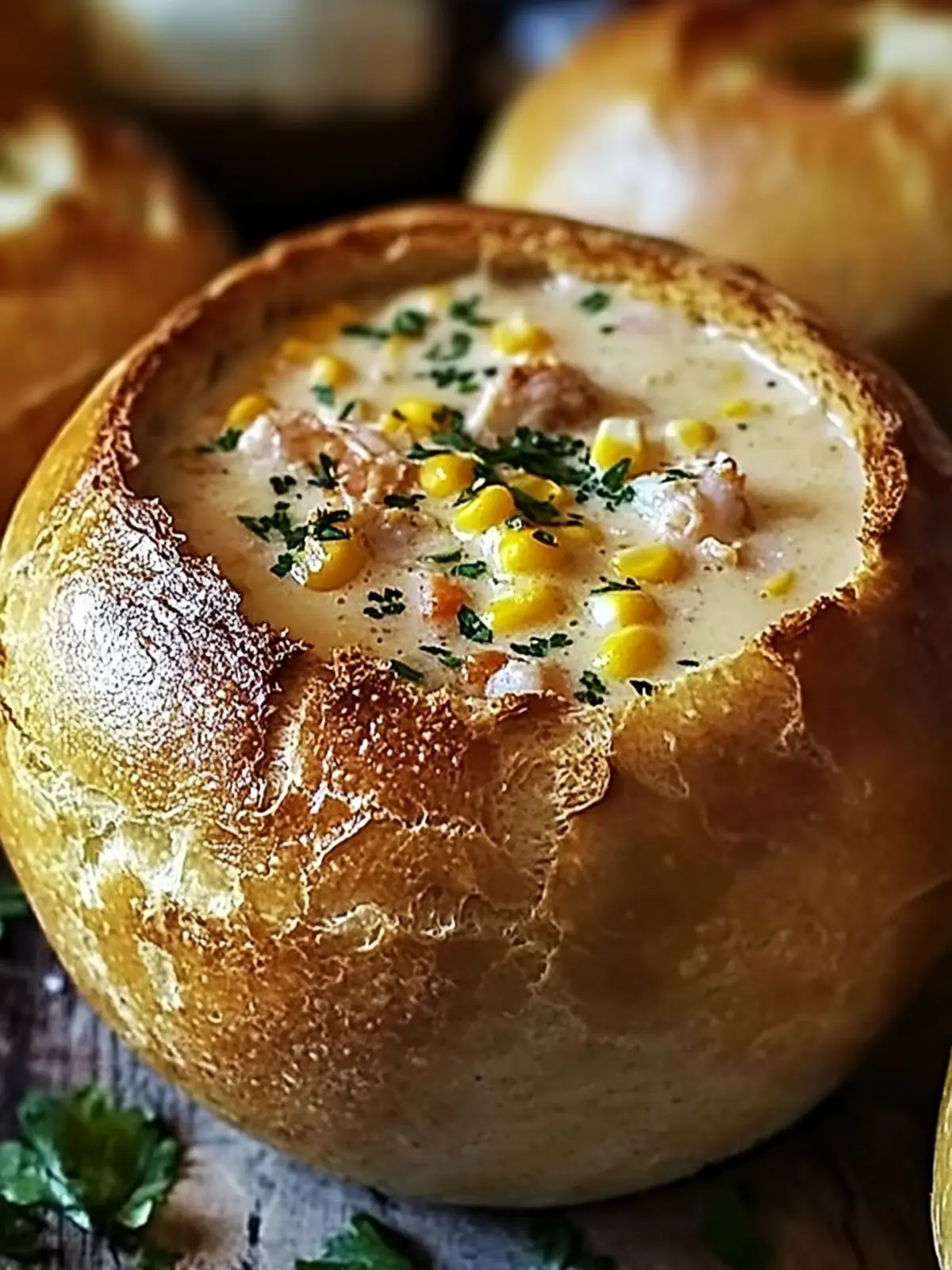 Irresistible Creamy Crab Corn Chowder in Crispy Bread Bowls