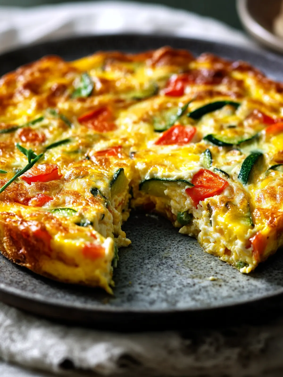 Delicious Baked Vegetable and Cheese Frittata with Garlic Cream Topping
