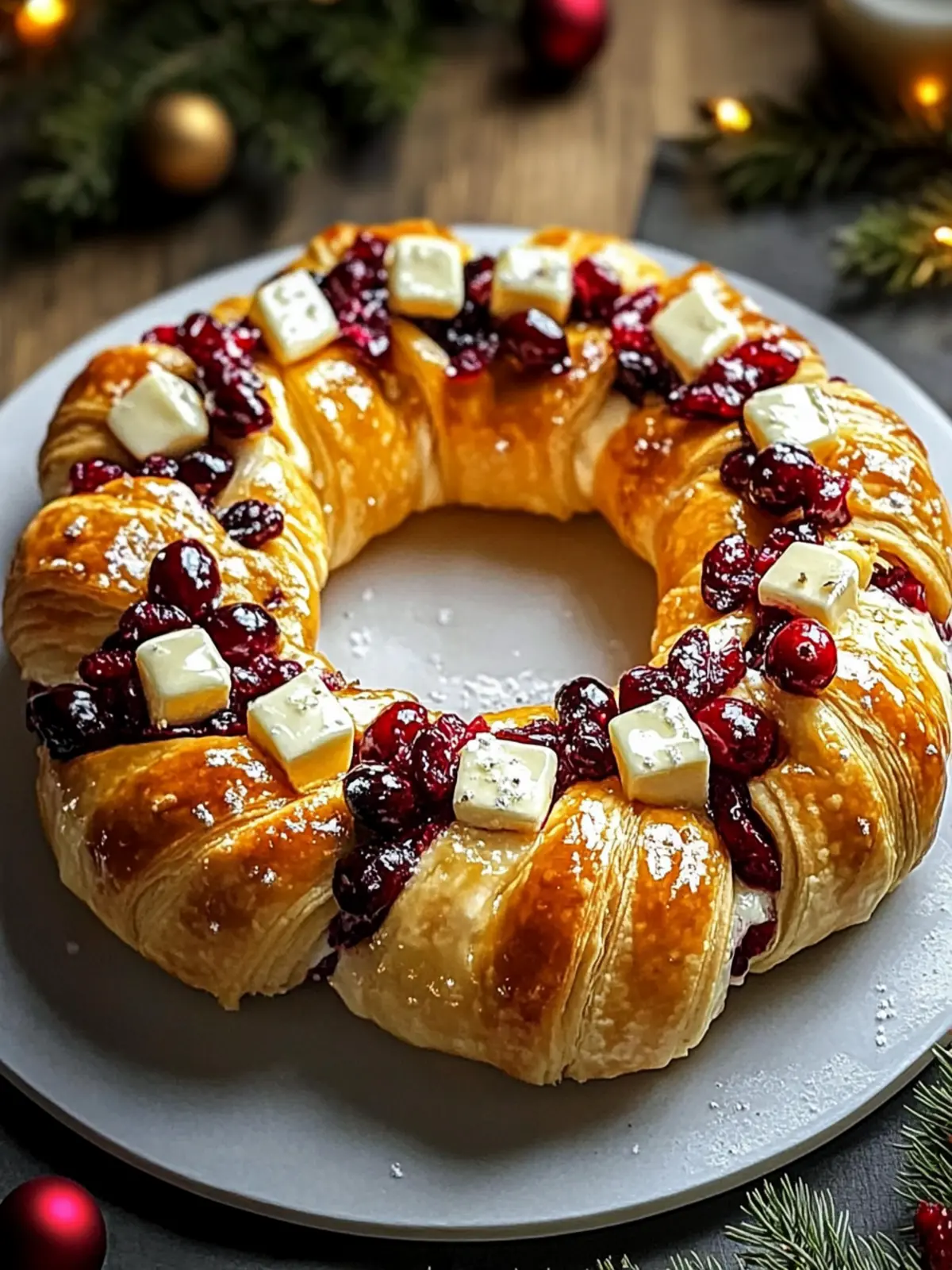 Irresistible Golden Holiday Crescent Wreath Stuffed with Brie