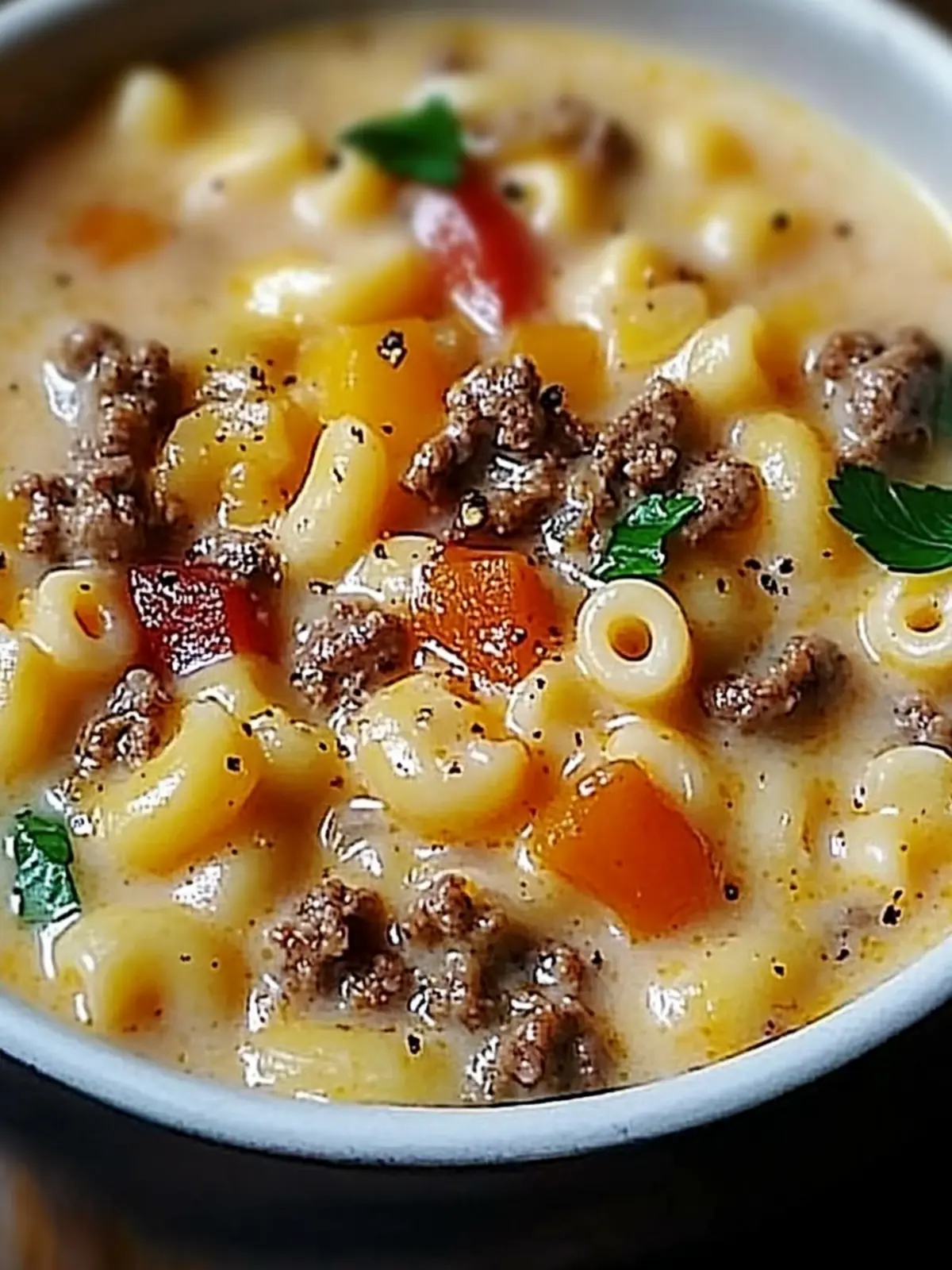 Irresistible Creamy Macaroni Cheeseburger Soup for Cozy Nights