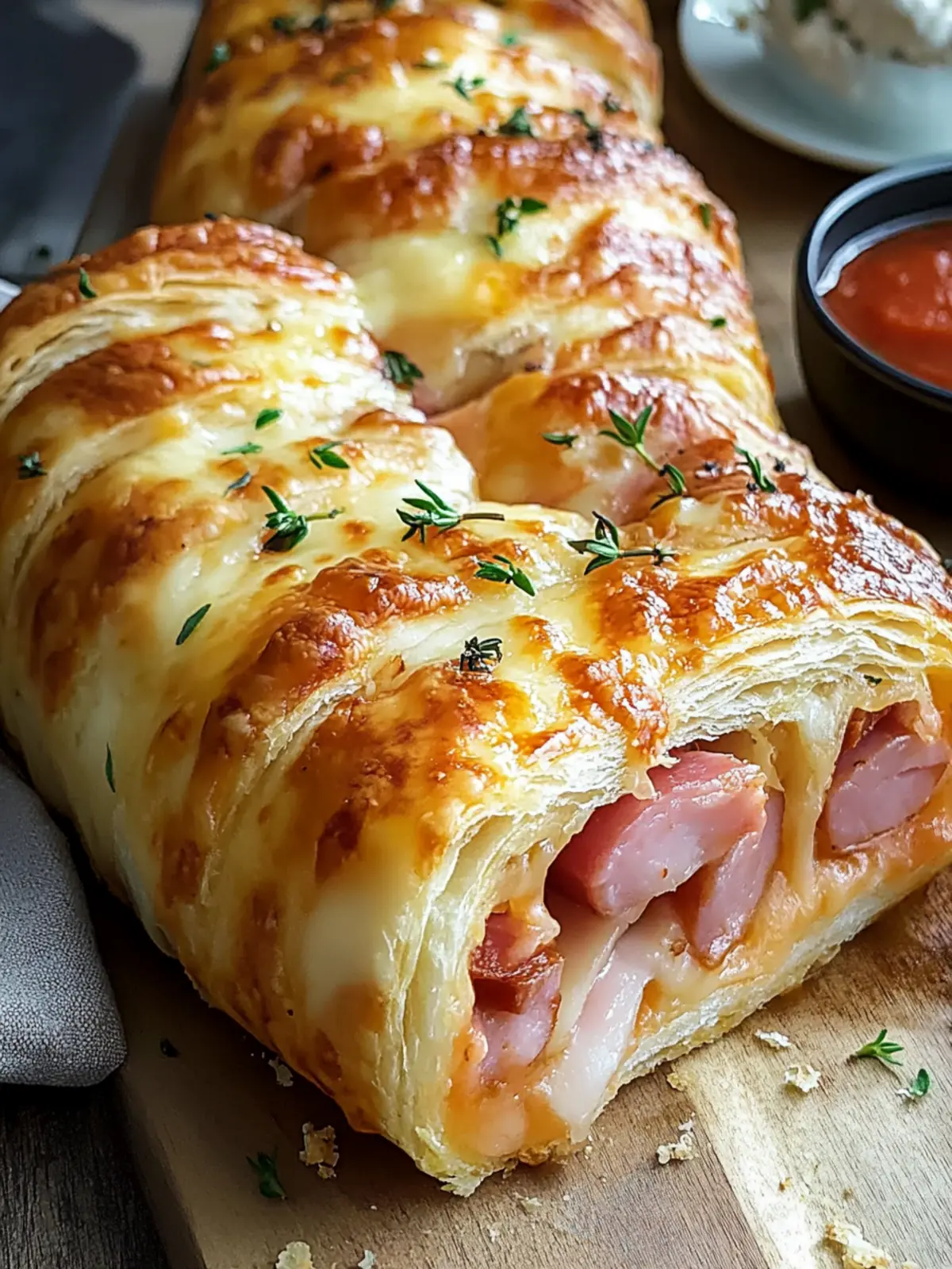 Ultimate Cheesy Puff Pastry Roll with Savory Ham and Pepperoni