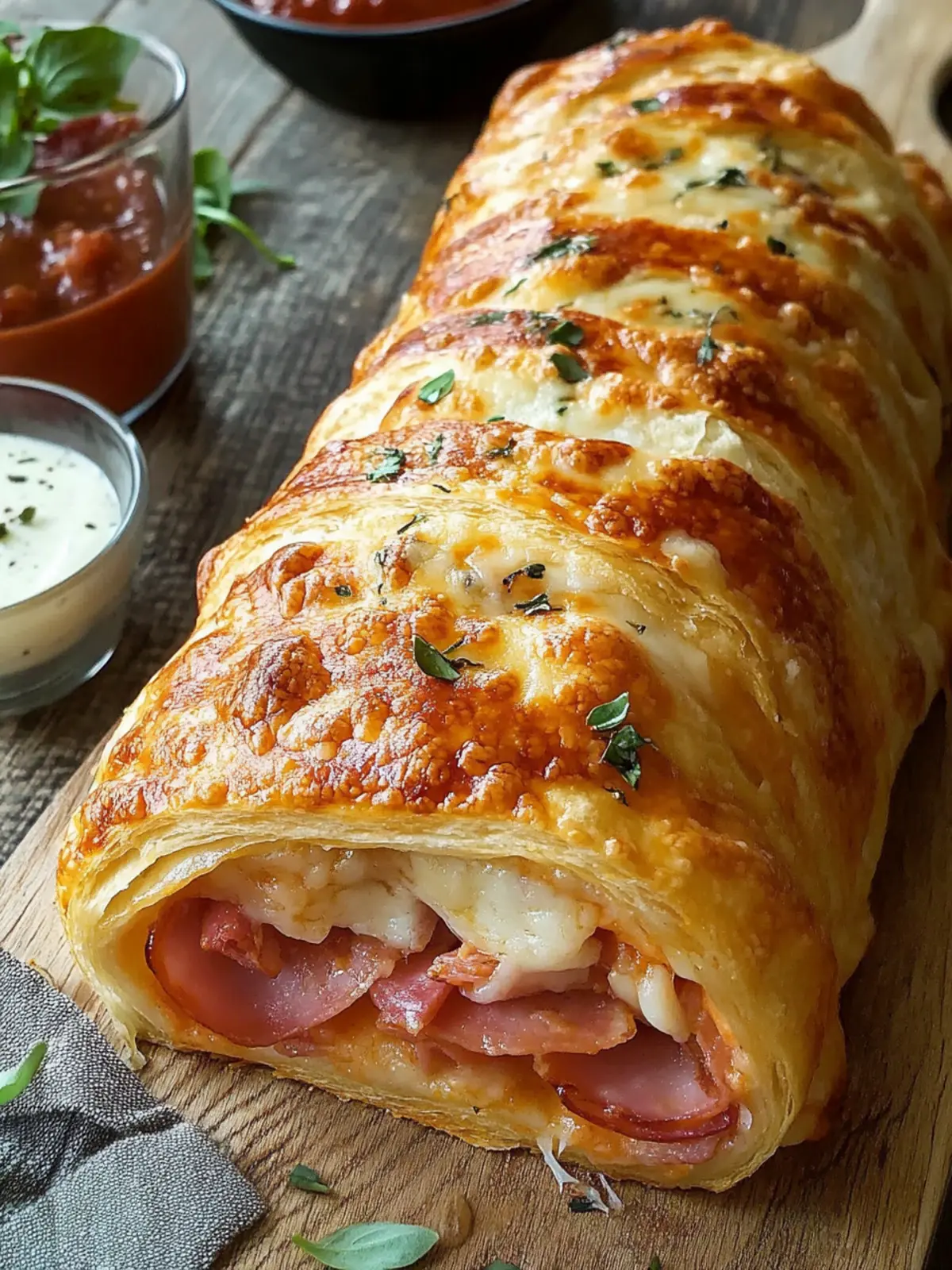 Ultimate Cheesy Puff Pastry Roll with Savory Ham and Pepperoni