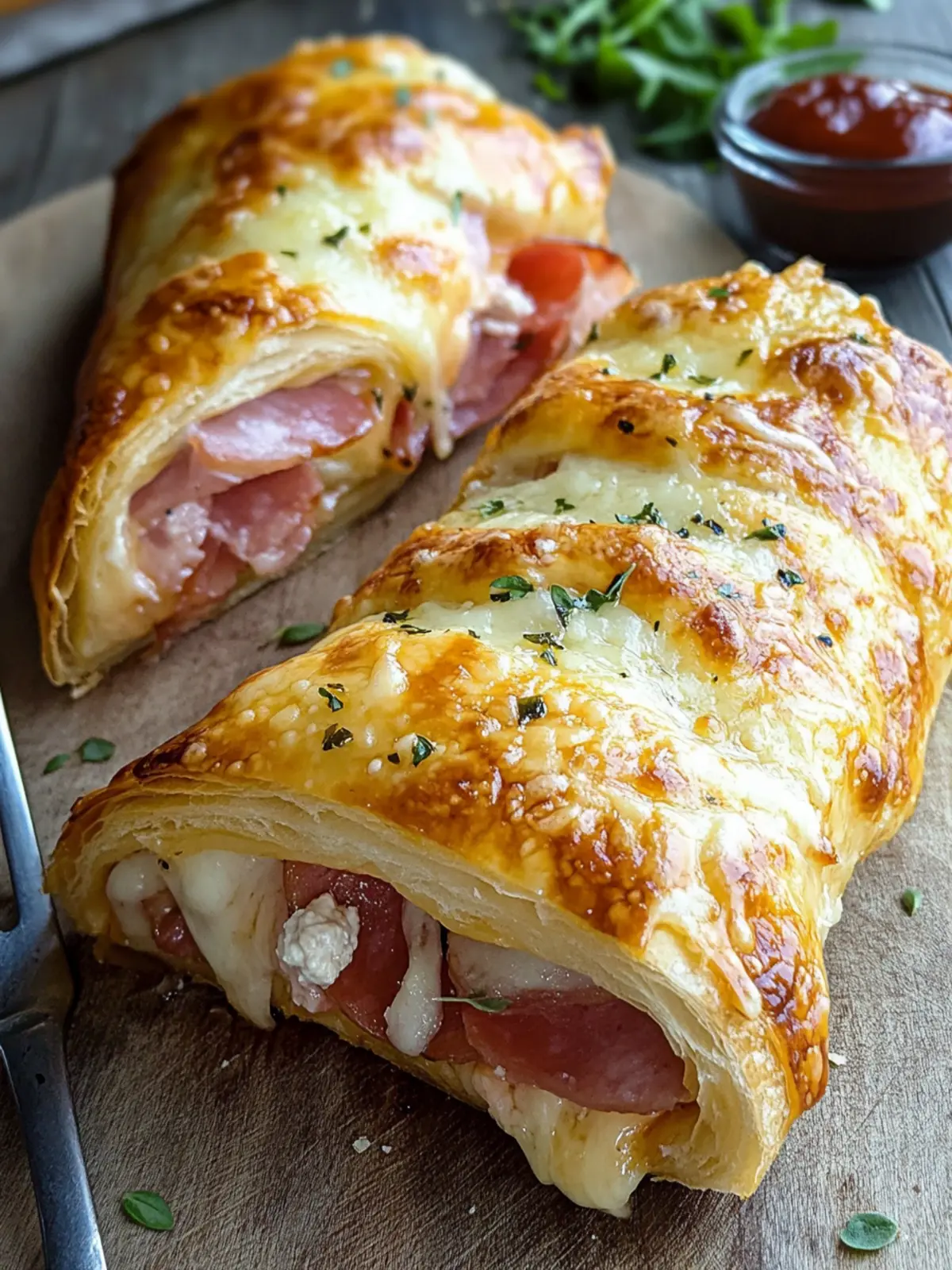 Ultimate Cheesy Puff Pastry Roll with Savory Ham and Pepperoni