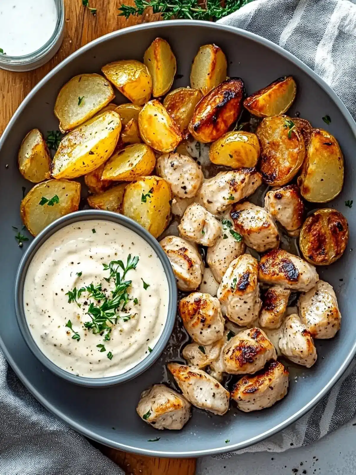 Ultimate Creamy Garlic Chicken Bites with Crispy Potatoes