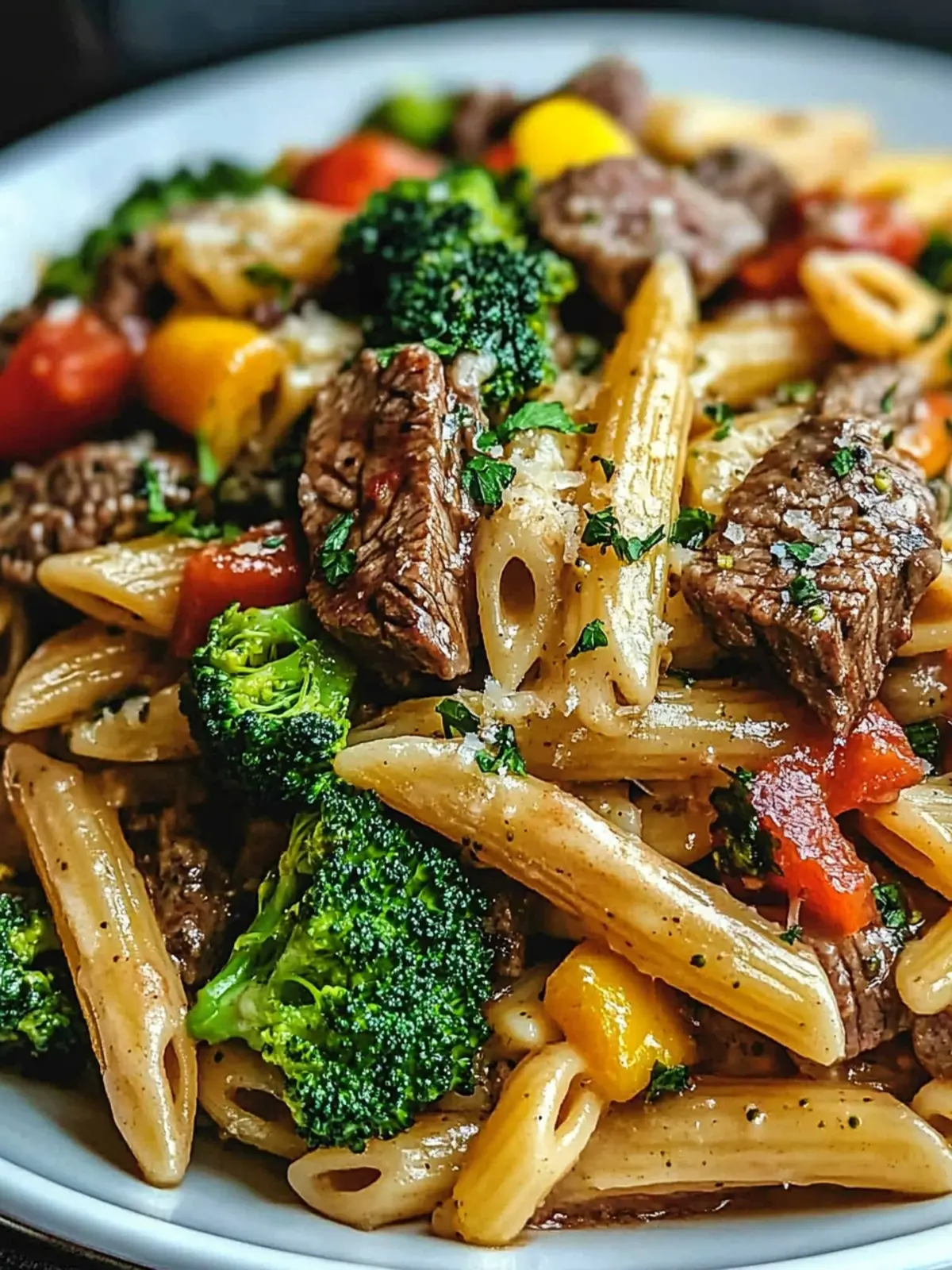Irresistible Creamy Garlic Parmesan Penne with Steak & Veggies