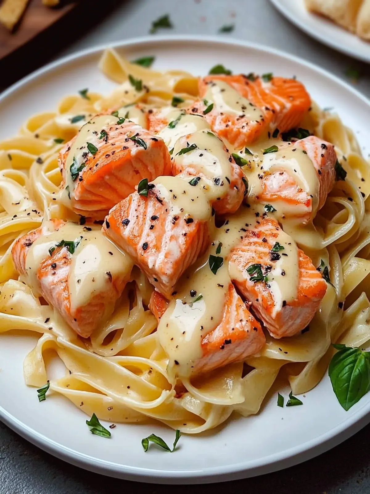 Irresistible Salmon Pasta in Creamy Garlic Sauce Recipe