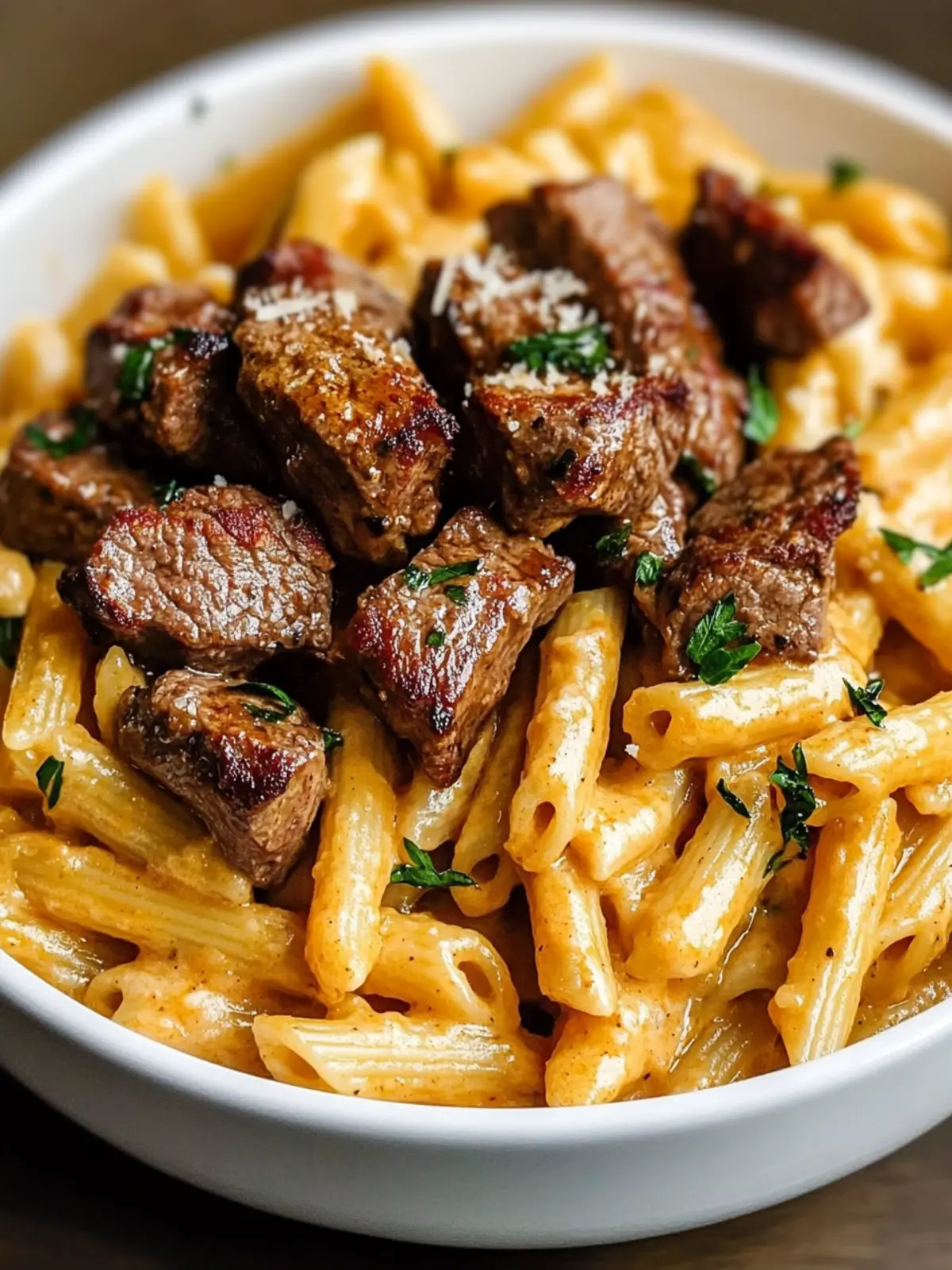 Ultimate Cajun Steak Tips in Creamy Penne Parmesan Sauce