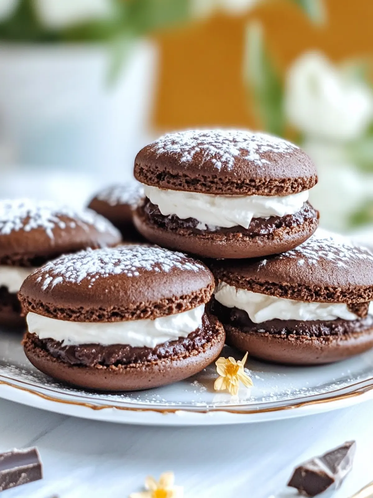 Irresistible German Chocolate Whoopie Pies with Whipped Cream