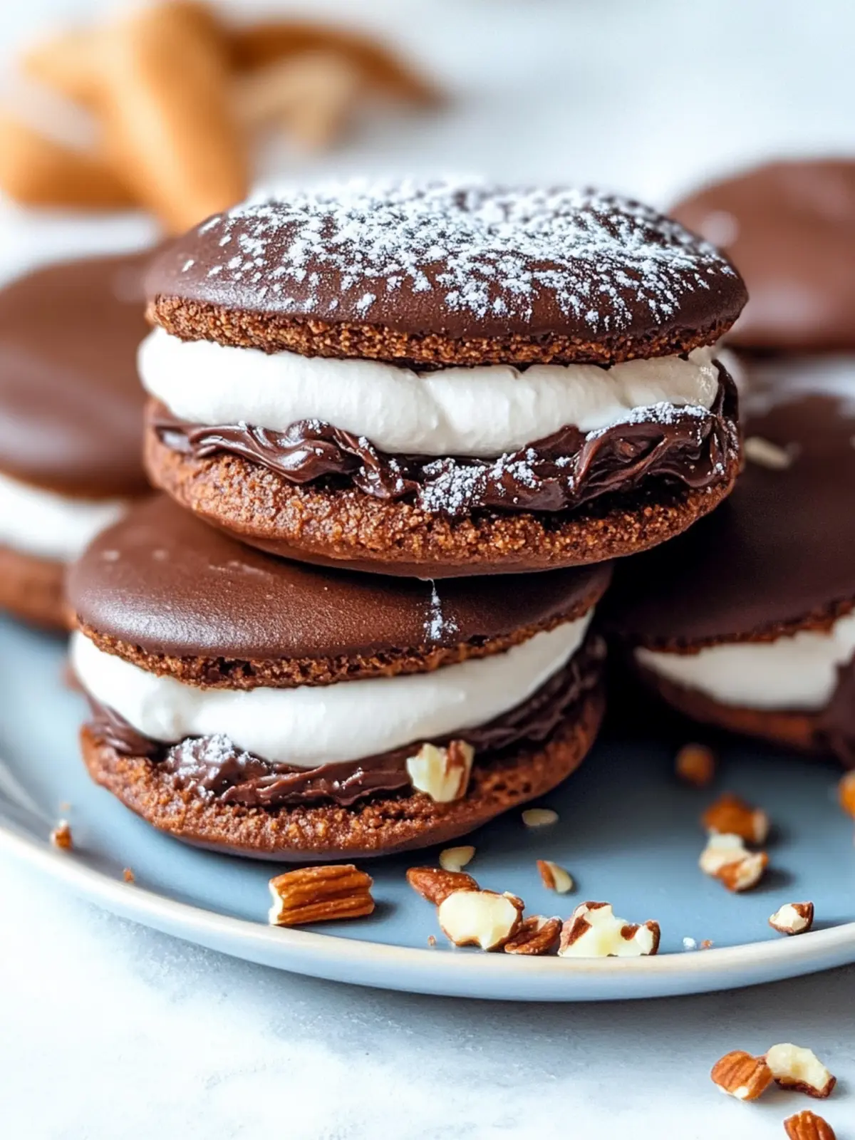 Irresistible German Chocolate Whoopie Pies with Whipped Cream