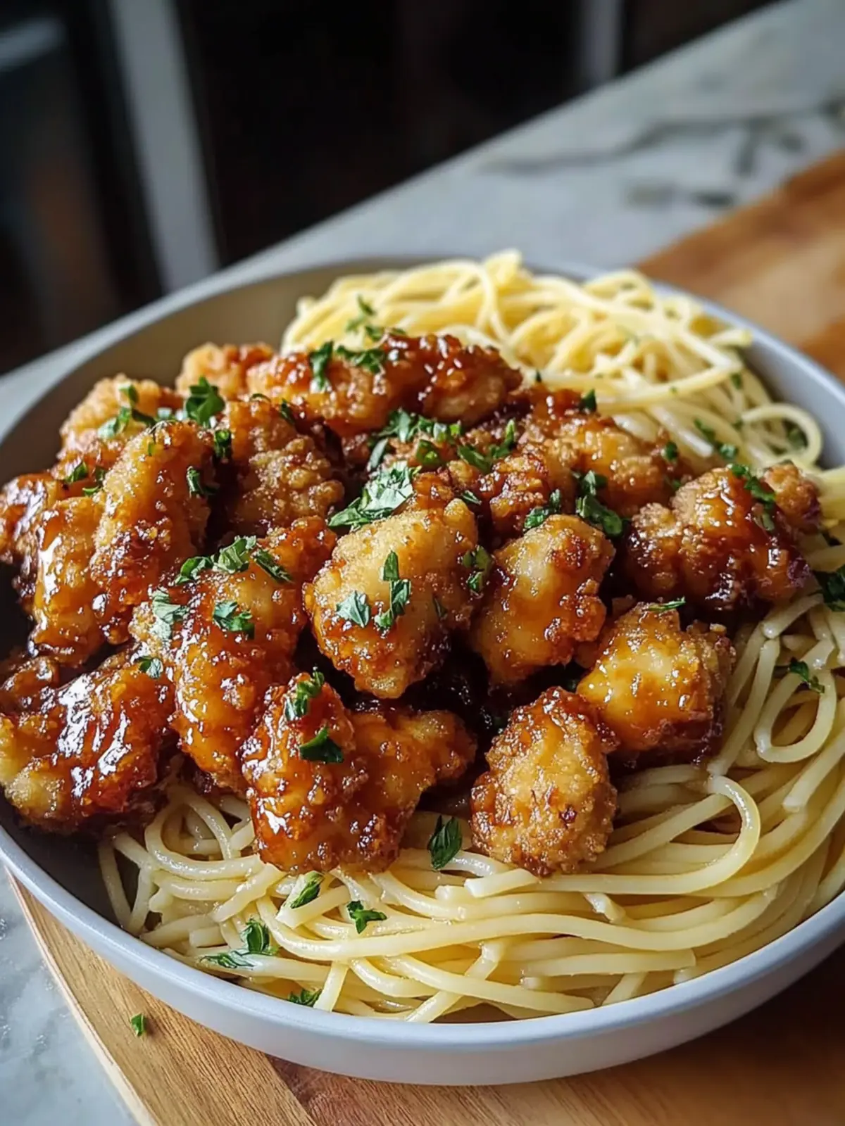 Ultimate Sweet & Savory Crispy Chicken with Garlic Butter Spaghetti