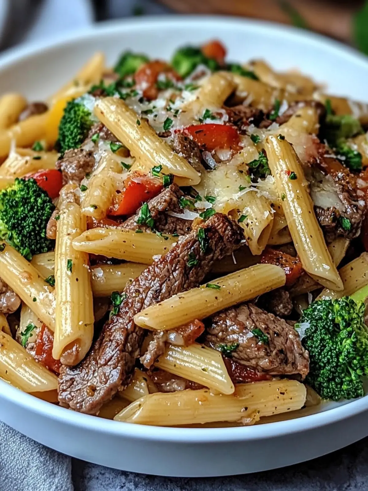 Irresistible Creamy Garlic Parmesan Penne with Steak & Veggies