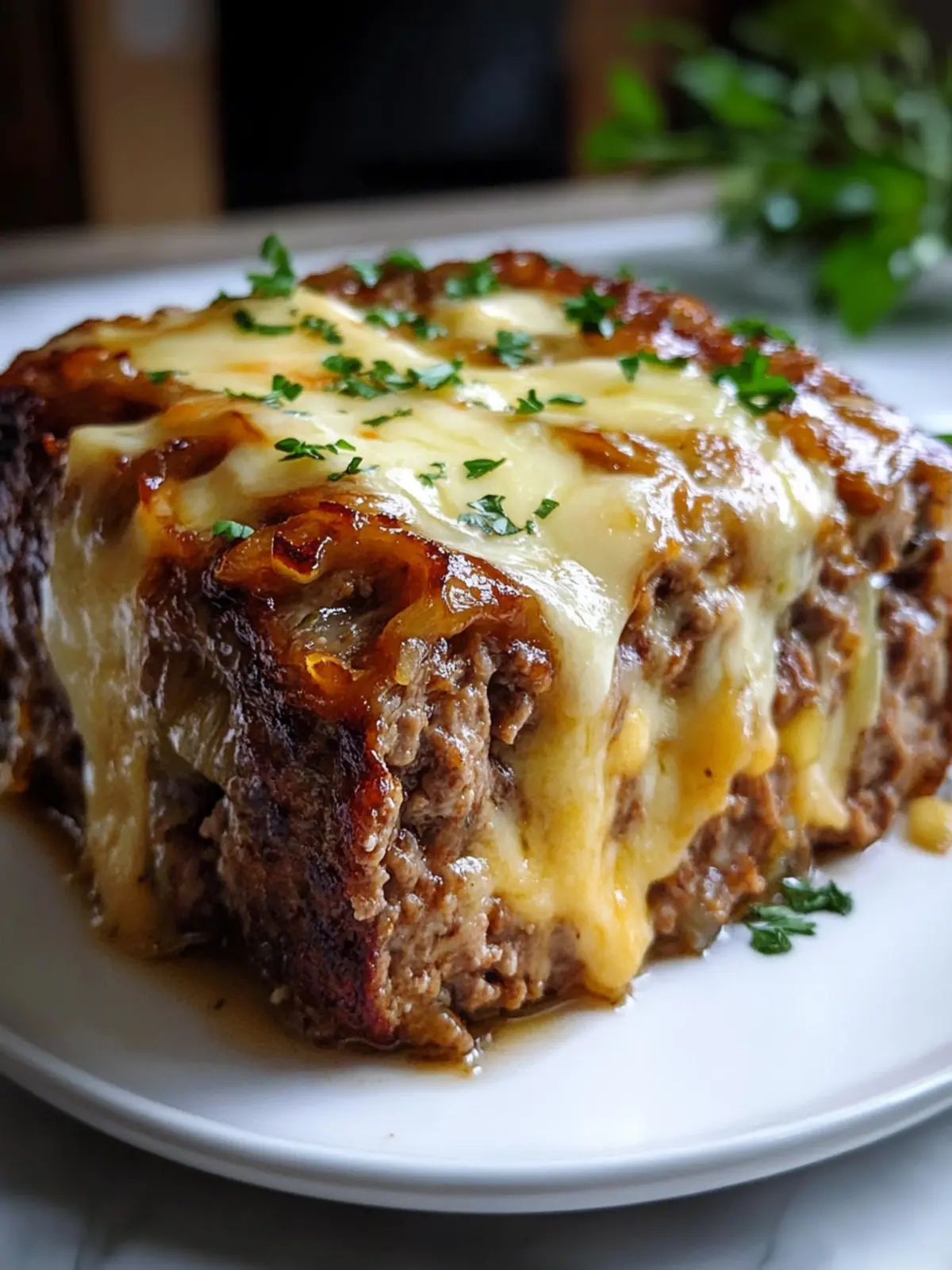 Irresistible Crockpot French Onion Meatloaf with Melted Swiss Cheese