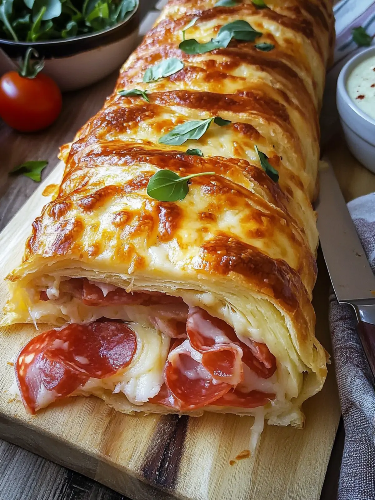 Ultimate Cheesy Puff Pastry Roll with Savory Ham and Pepperoni