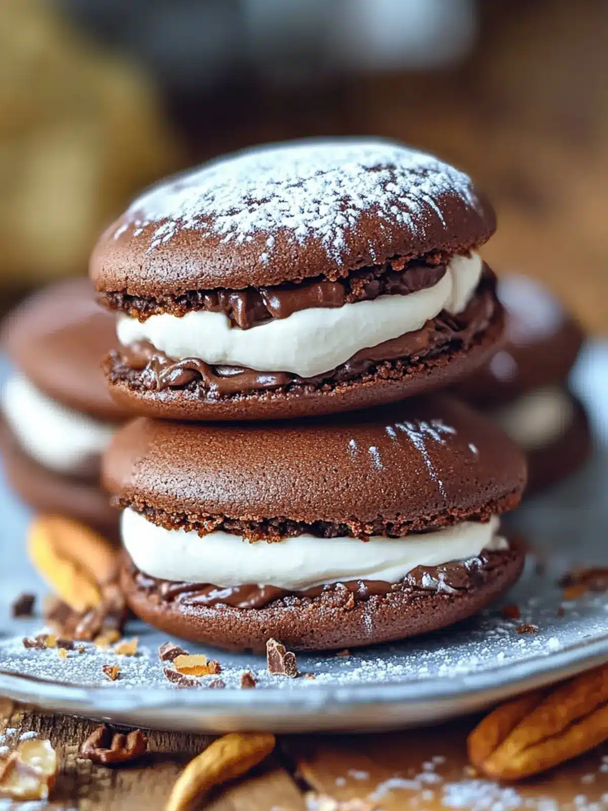 Irresistible German Chocolate Whoopie Pies with Whipped Cream