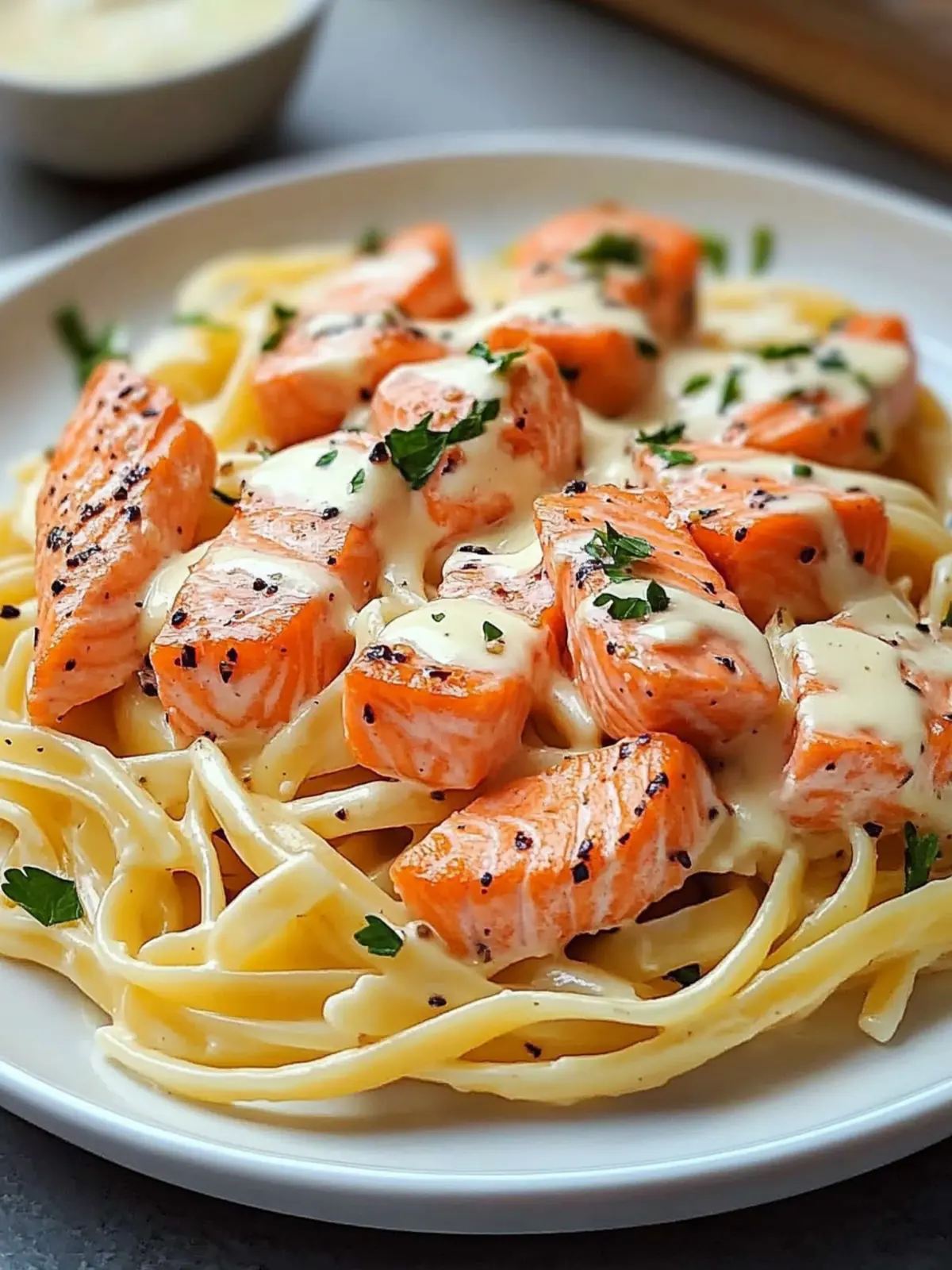 Irresistible Salmon Pasta in Creamy Garlic Sauce Recipe