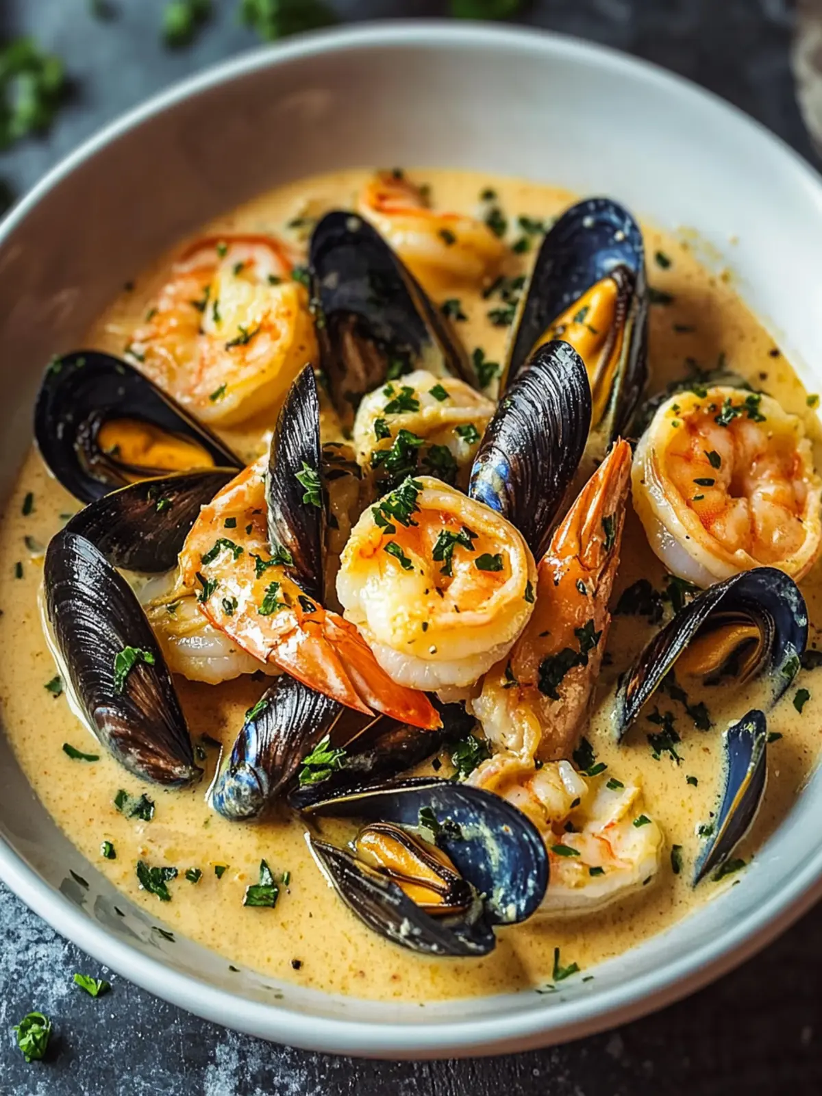 Irresistible Shrimp and Mussels in Creamy Garlic Sauce