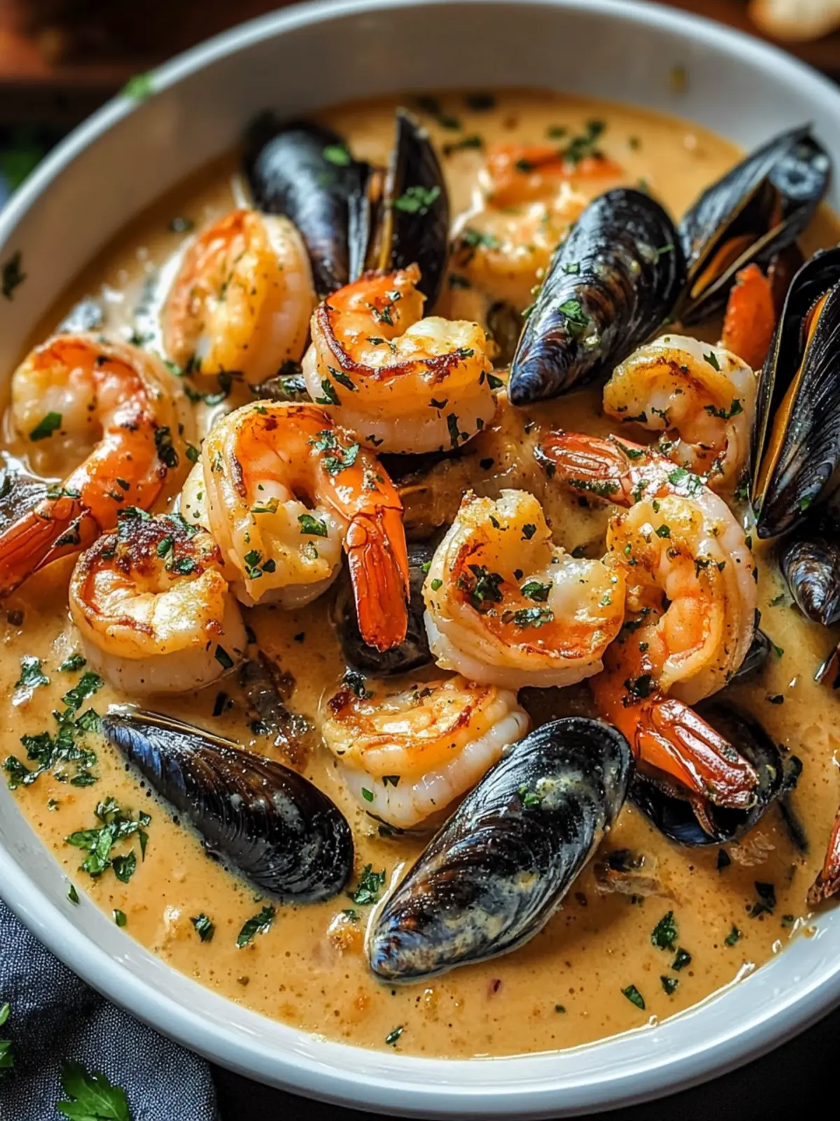 Irresistible Shrimp and Mussels in Creamy Garlic Sauce