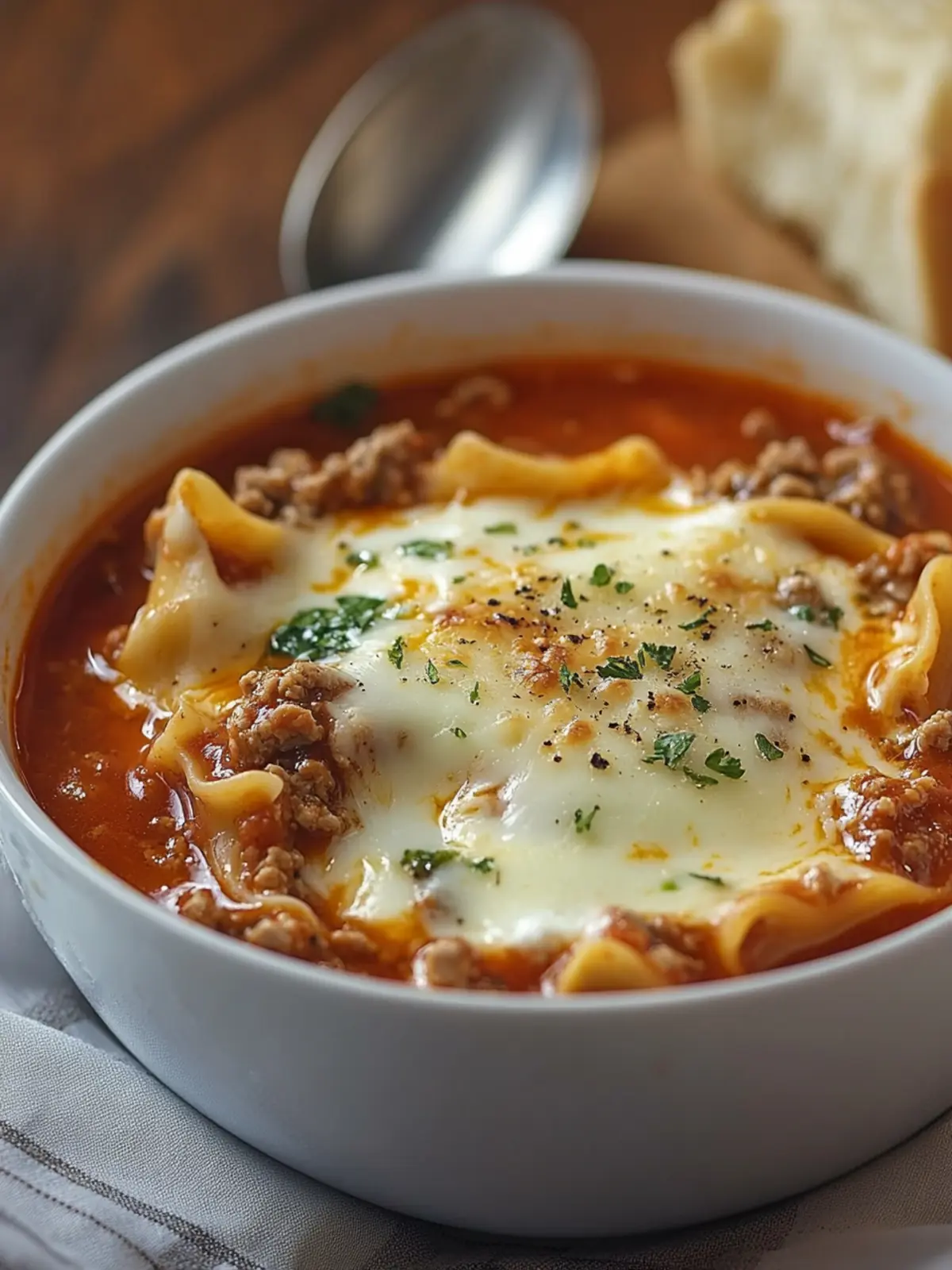 Ultimate Deliciously Hearty Lasagna Soup with Melted Cheese