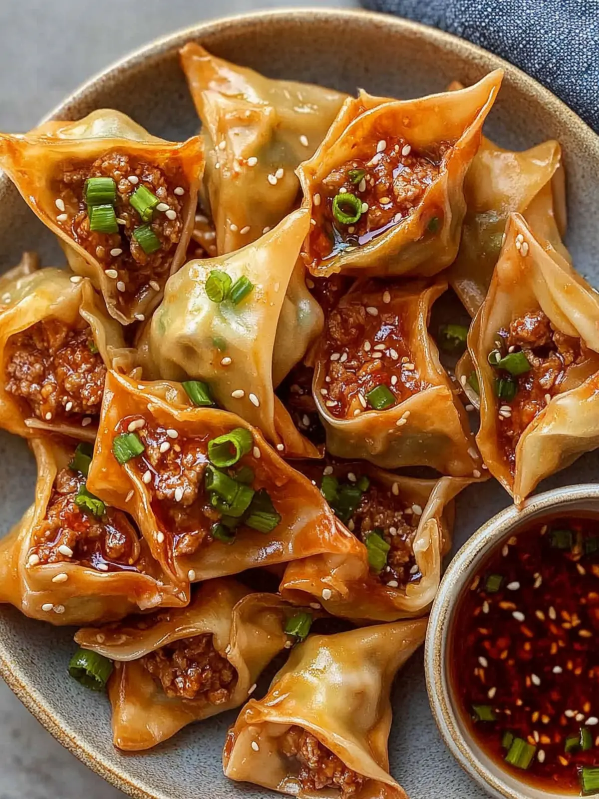Irresistible Spicy Beef Wontons with Sesame and Green Onion