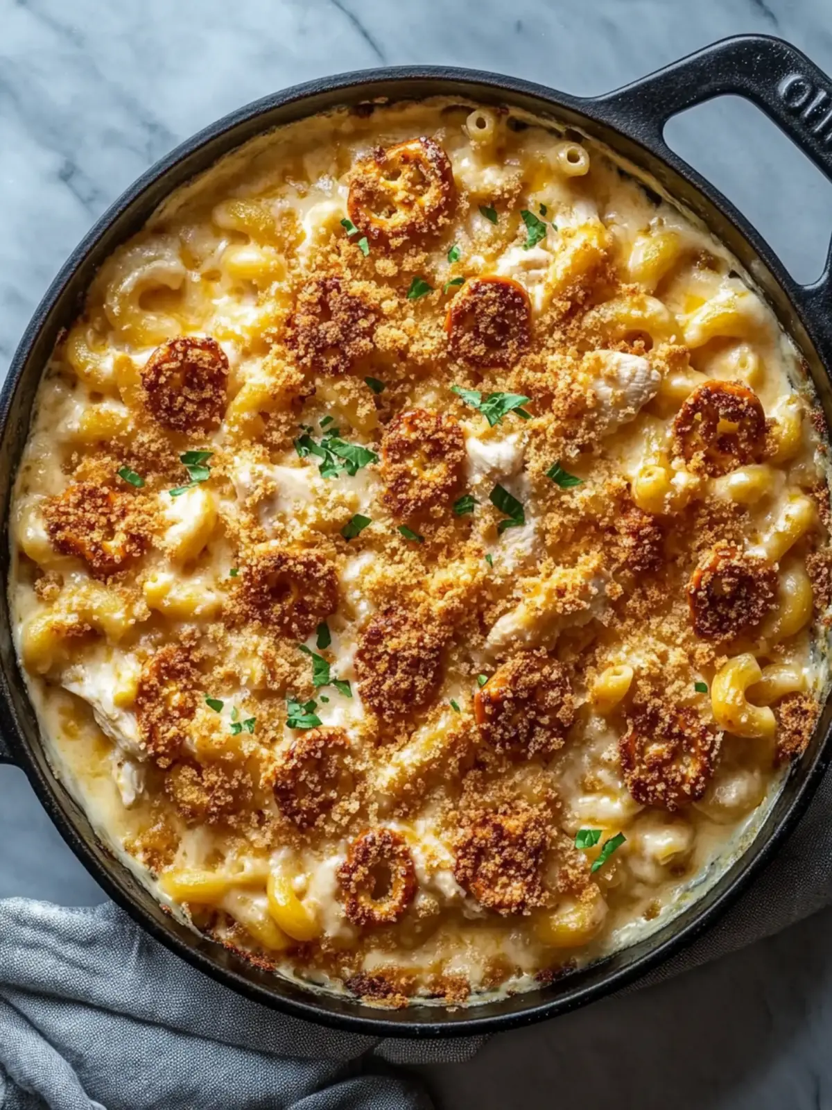 Hot Honey Pretzel Chicken Loaded Mac & Cheese Skillet – The Ultimate ...